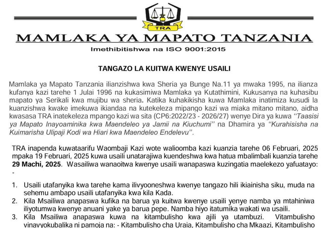 Majina ya Walioitwa Kwenye Usaili TRA 2025 pdf - Darasa Huru - 2025